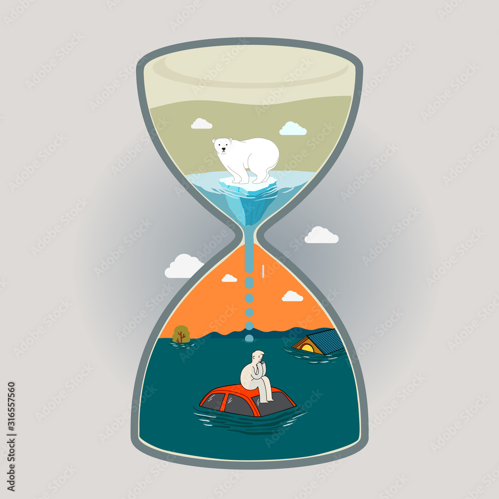 Concept illustration about climate change, global warming. Polar bear ...