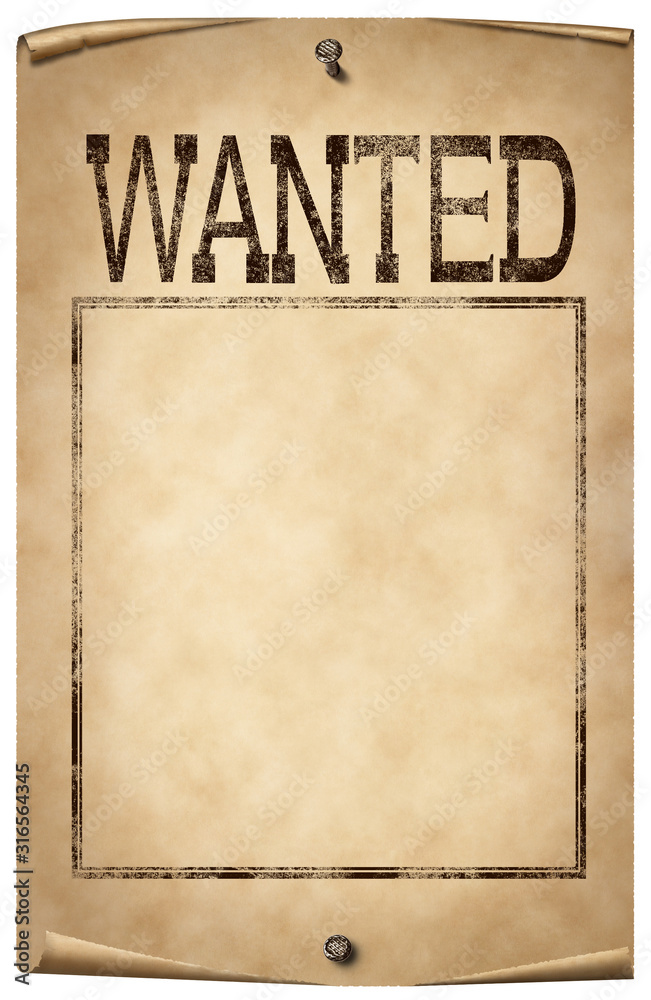 Realistic illustration of blank nailed wanted poster isolated on white ...