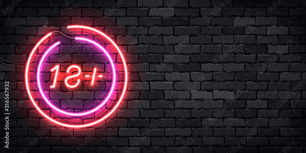 Vector realistic isolated neon sign of 18+ flyer logo for decoration ...