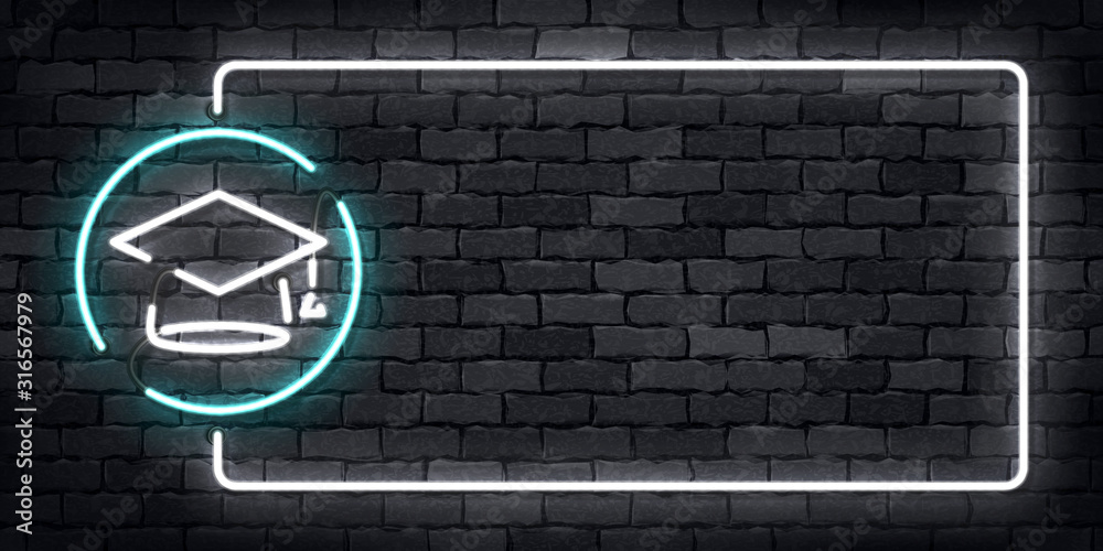 Vector realistic isolated neon sign of Graduation frame logo for ...