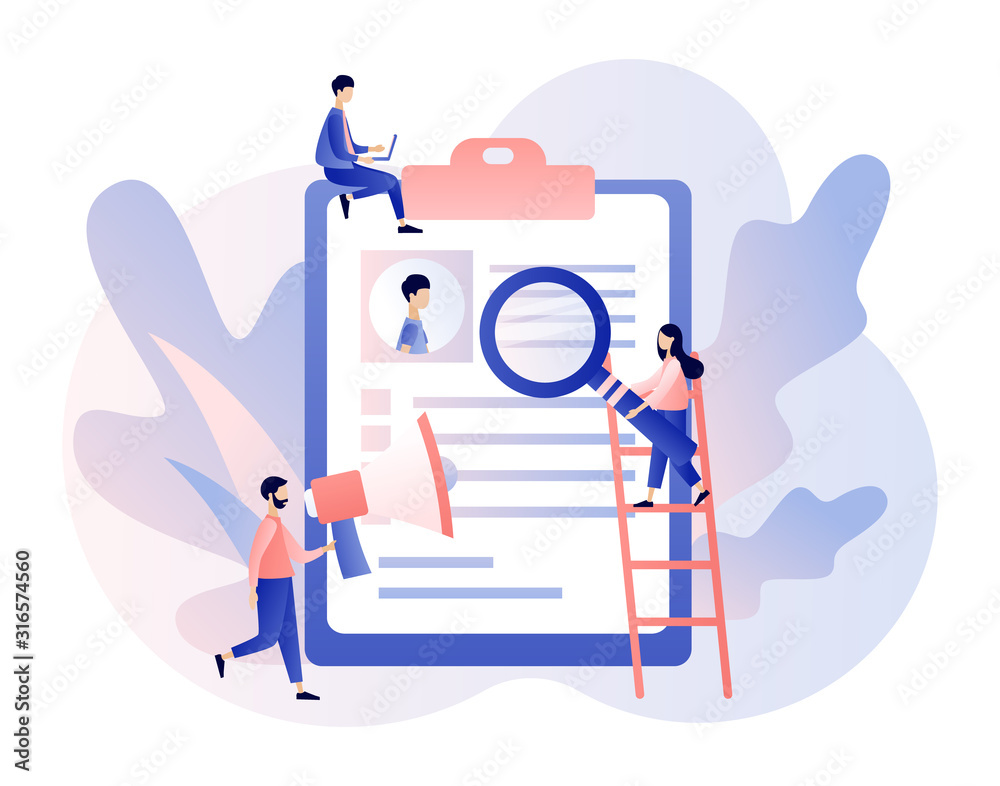 Job hiring and job search concept. Headhunting. Tiny people interviewed ...