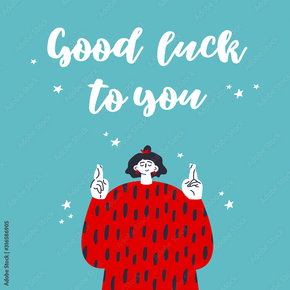 Vecteur Stock Woman crossing fingers and wishing for good luck.Fingers ...