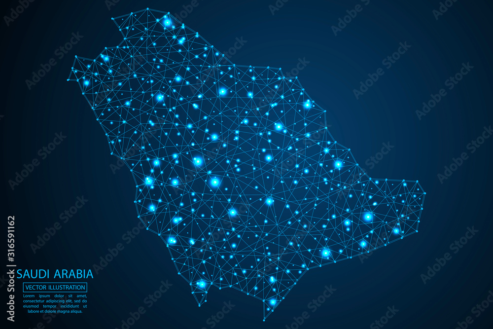 A map of Saudi Arabia consisting of 3D triangles, lines, points, and ...