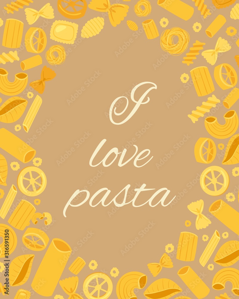 Pasta different types fusilli, spaghetti, gomiti rigati, farfalle and ...