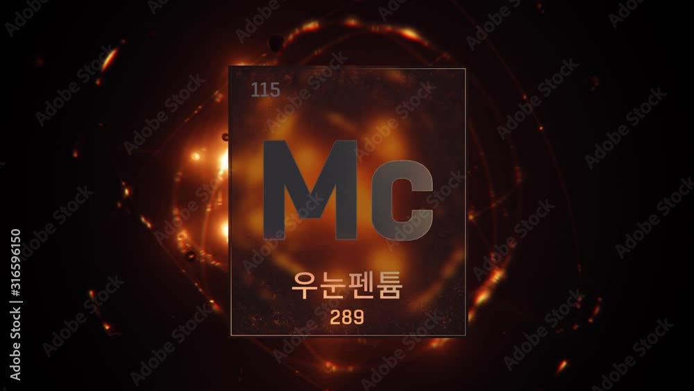 Moscovium as Element 115 of the Periodic Table. Seamlessly looping 3D ...