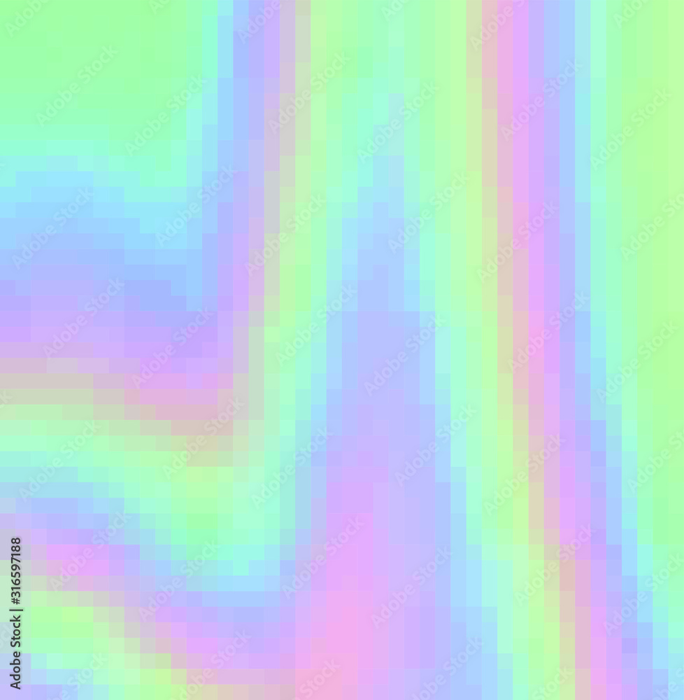 Holographic background with rainbow stains made in pixel art technique ...
