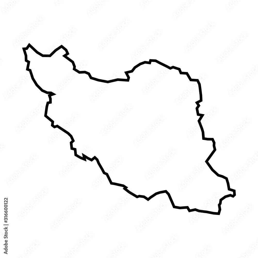 Iran - solid black outline border map of country area. Islamic Republic ...