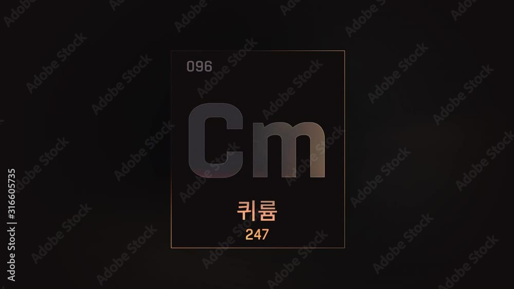 Curium as Element 96 of the Periodic Table. Seamlessly looping 3D ...