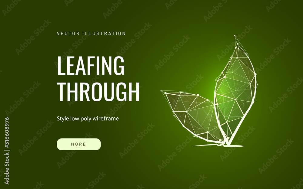 Leafing through low poly wireframe landing page template Stock Vector ...