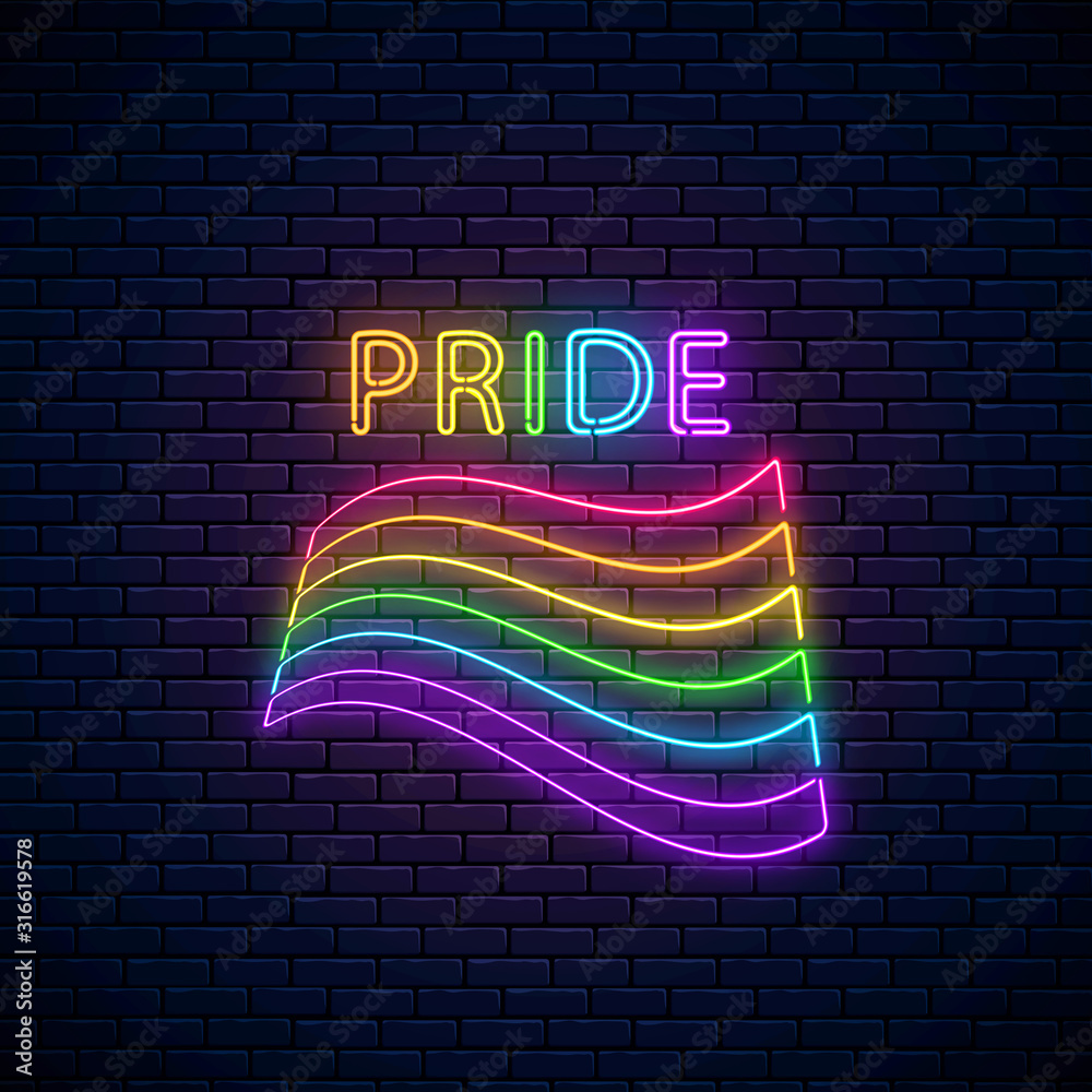 Neon LGBT wawing flag with pride text. Pride sign design template, LGBT ...