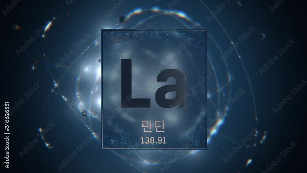 Lanthanum as Element 57 of the Periodic Table. Seamlessly looping 3D ...
