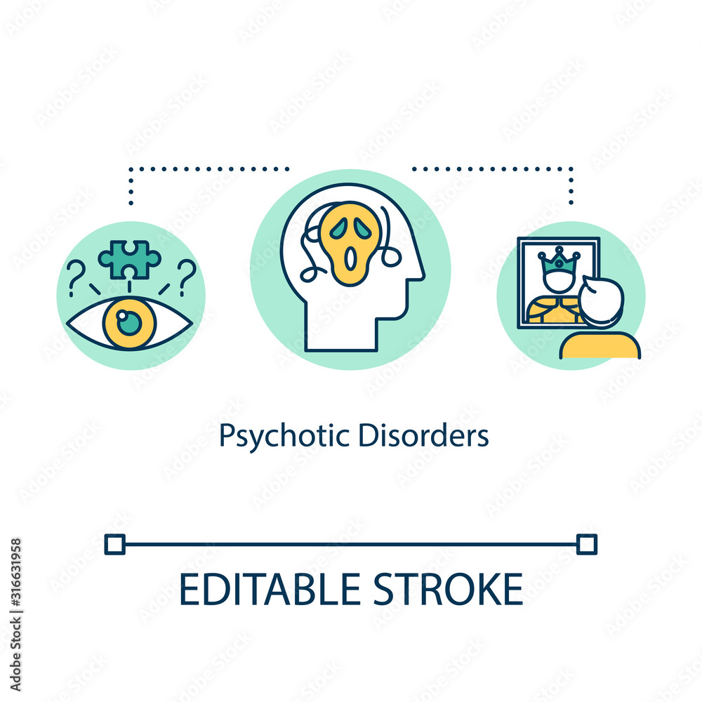Psychotic disorders concept icon. Mental illness idea thin line ...