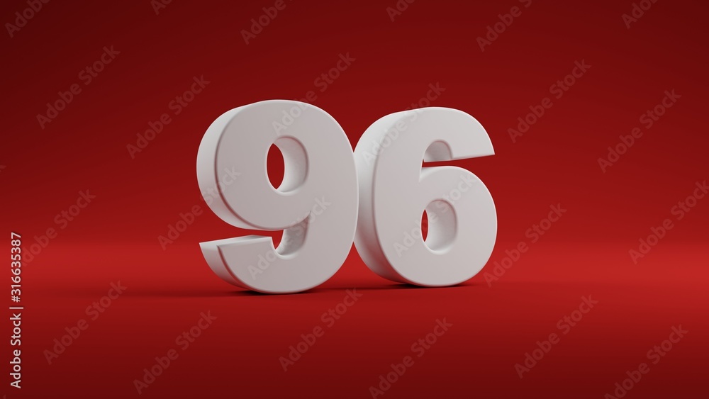 Number 96 in white on Red background, 3D illustration Stock ...