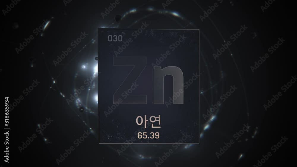 Zinc as Element 30 of the Periodic Table. Seamlessly looping 3D ...