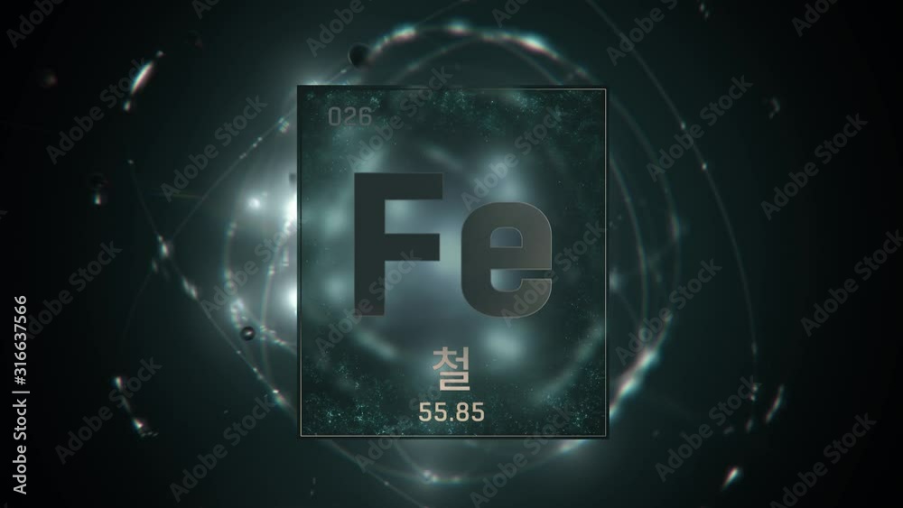 Iron as Element 26 of the Periodic Table. Seamlessly looping 3D ...