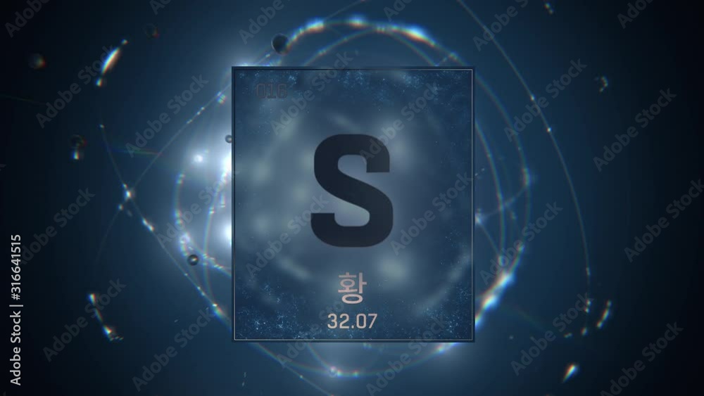 Sulfur as Element 16 of the Periodic Table. Seamlessly looping 3D ...