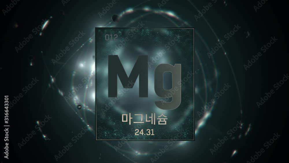 Magnesium as Element 12 of the Periodic Table. Seamlessly looping 3D ...