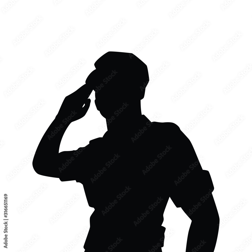 Vector of saluting soldier silhouette vector on white background Stock ...