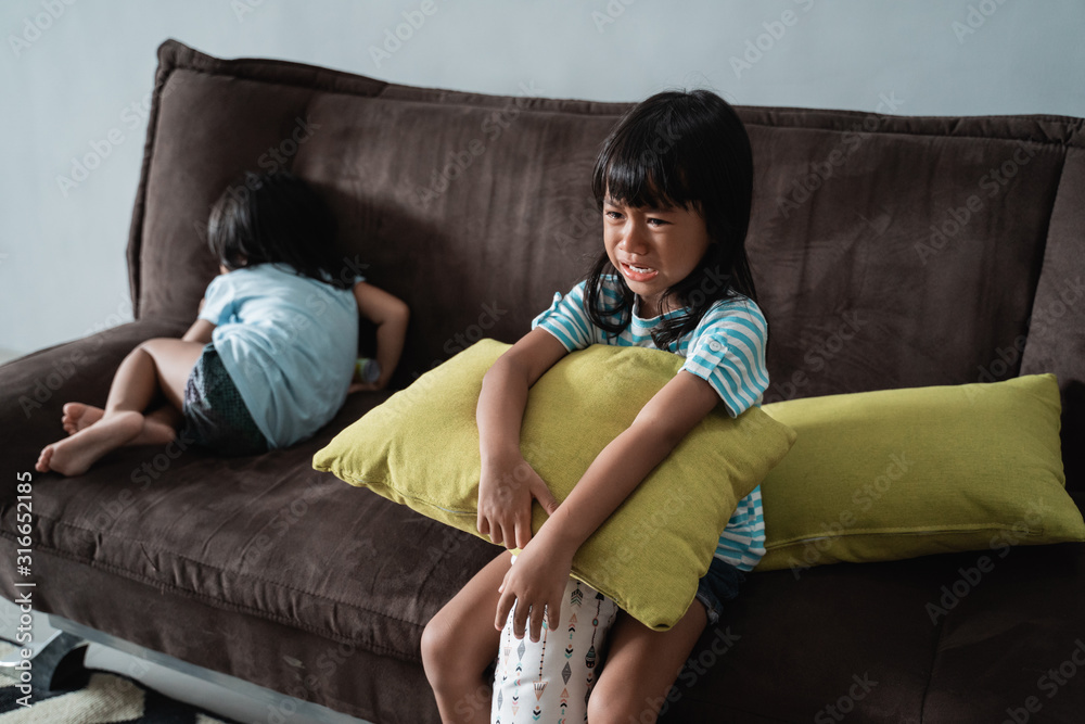 Upset siblings, kids sister ignoring each other after fight. children ...