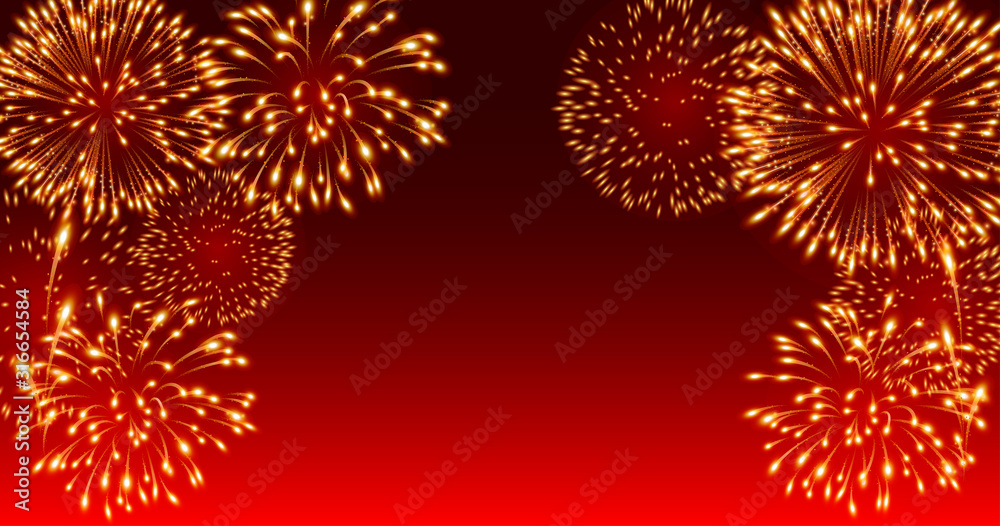 Fireworks festival on red background Stock Vector | Adobe Stock