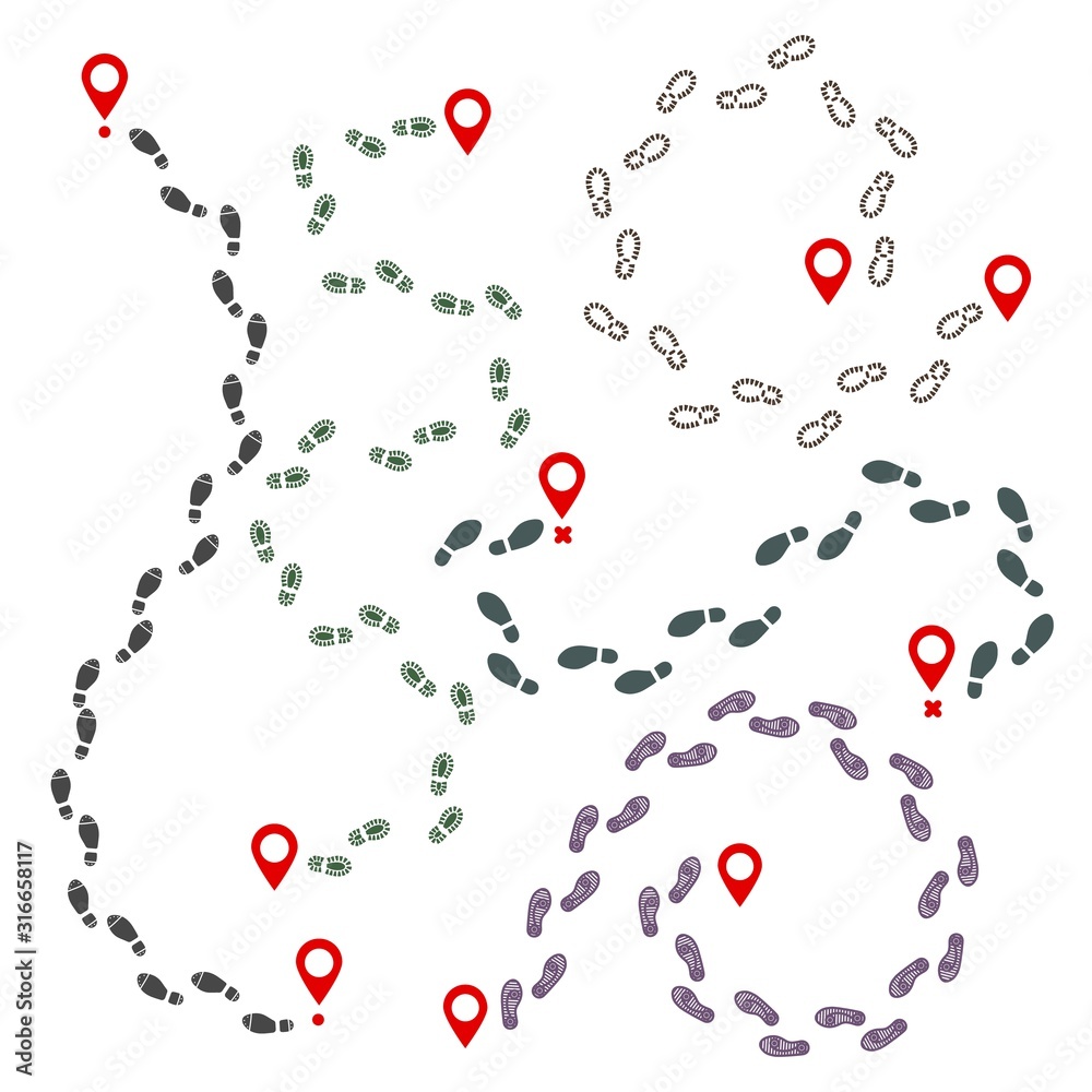 Footprint map marks Stock Vector | Adobe Stock