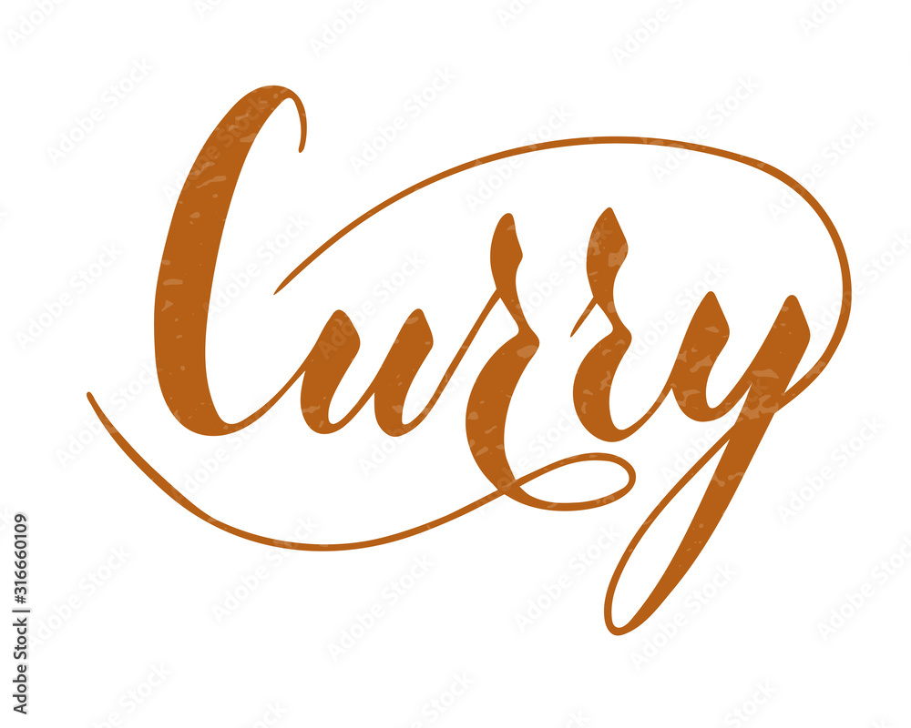 Vector hand written curry text isolated on white background. Kitchen ...