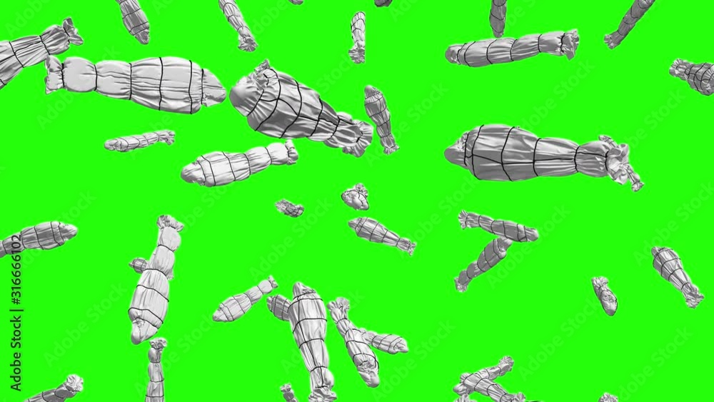 3d rain of corpses falling on green screen background. Multiple dead ...