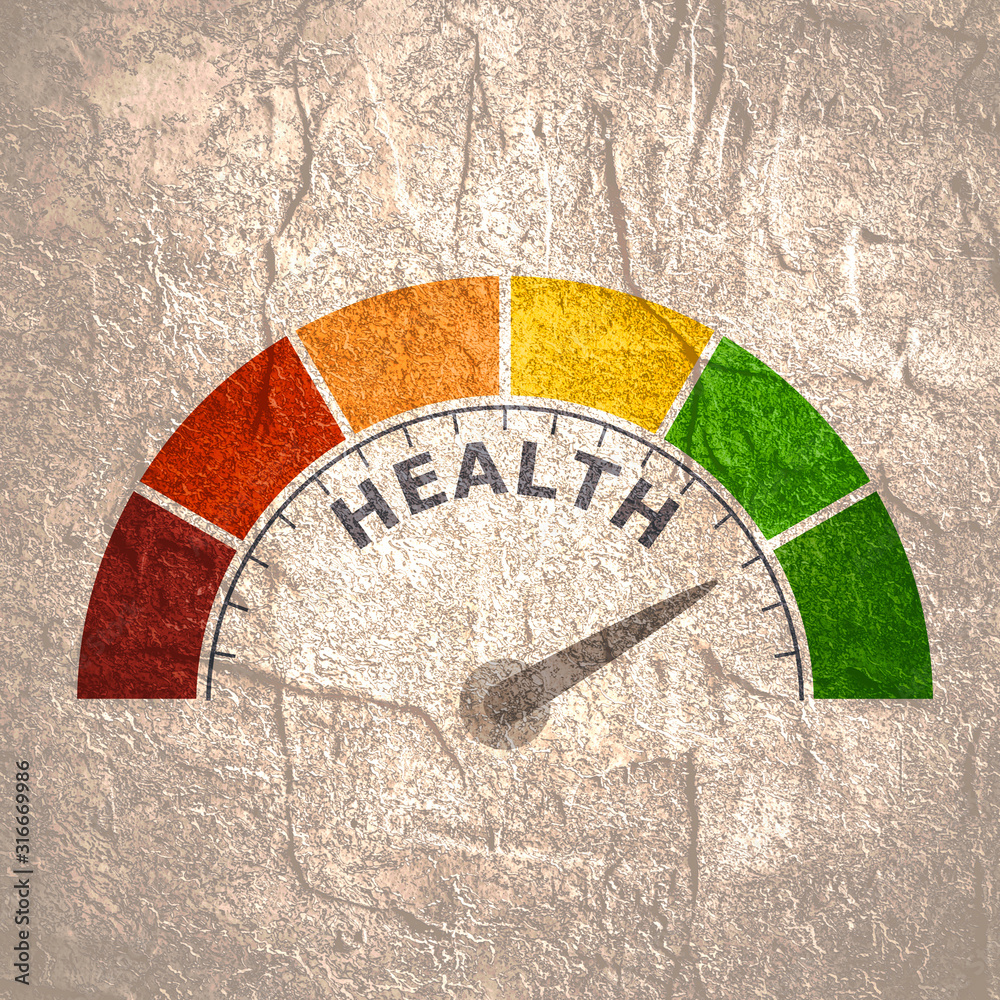 Color scale with arrow from red to green. The health level measuring ...