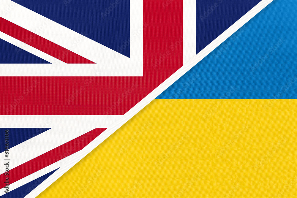 United Kingdom vs Ukraine national flag from textile. Relationship ...