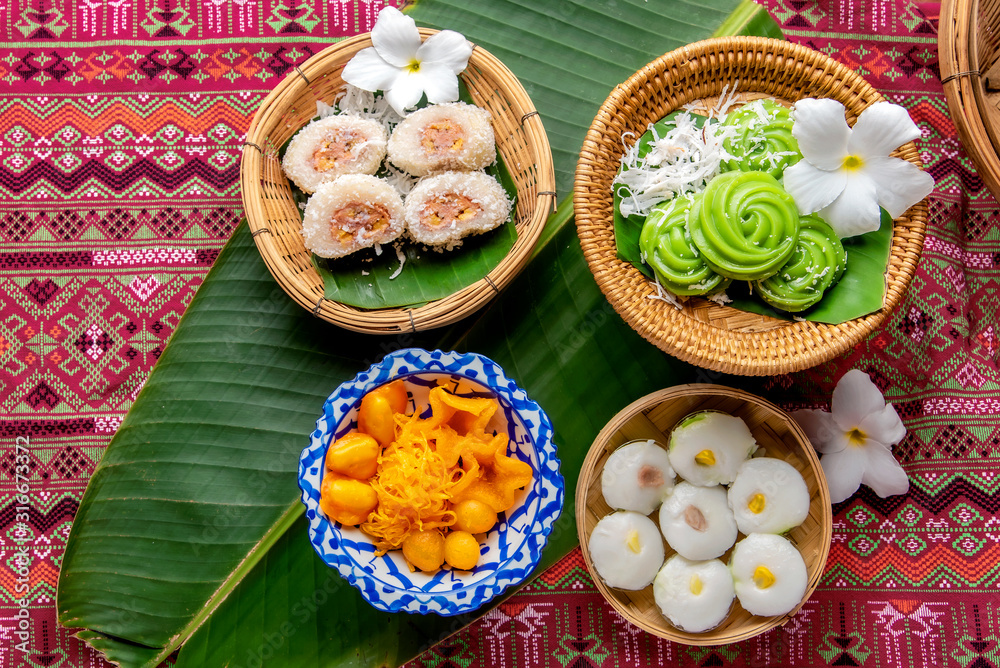 Thai traditional dessert,Collection of traditional Thai desserts Stock ...