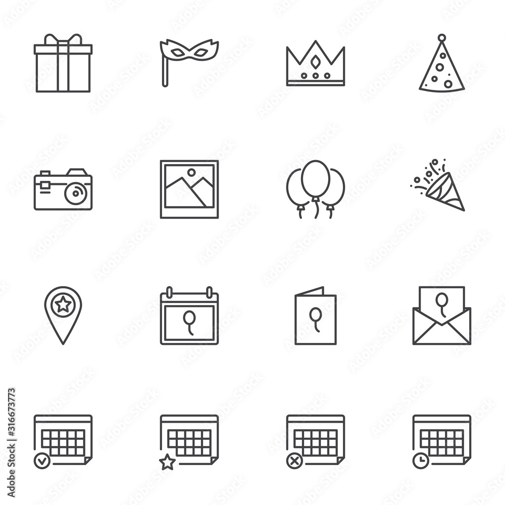 Party and entertainment line icons set. linear style symbols collection ...