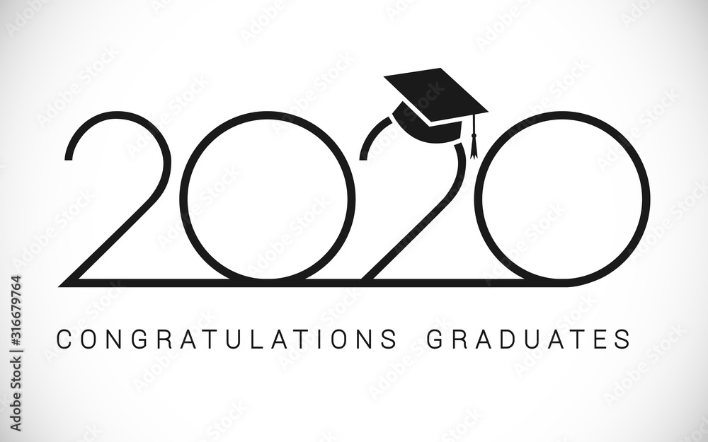 Class of 2020 year graduation banner, awards concept. Outline sign ...