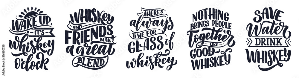 Set with lettering quotes about whiskey in vintage style. Calligraphic ...