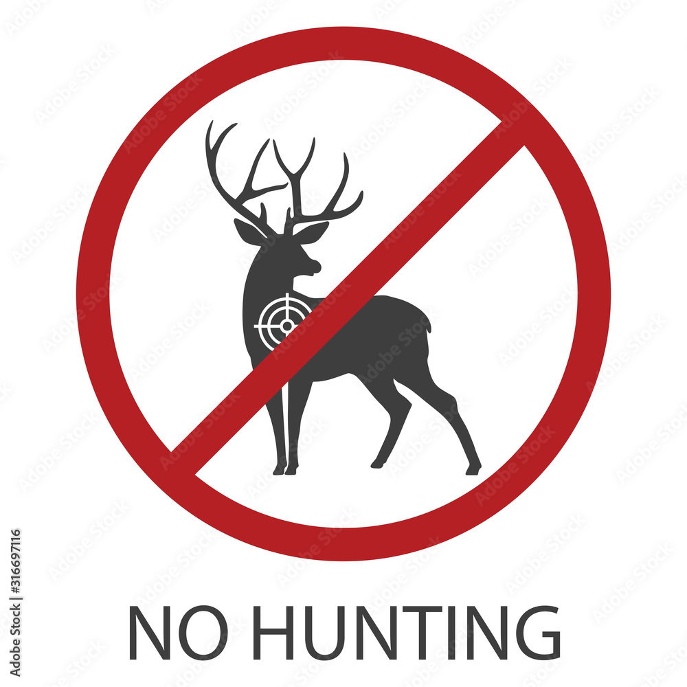 No hunting icon. Forbidding sign in a simple flat style. Crossed out ...
