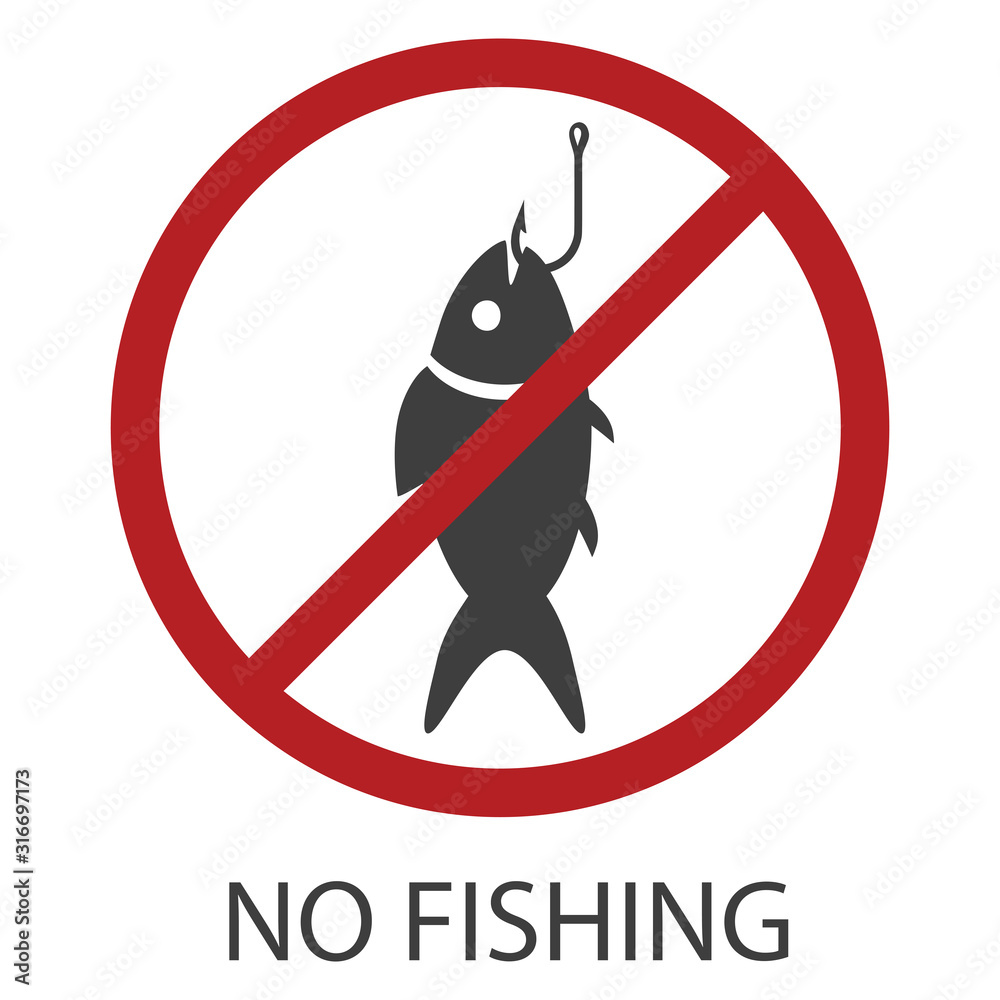 No fishing icon. Forbidding sign in a simple flat style. Crossed out ...