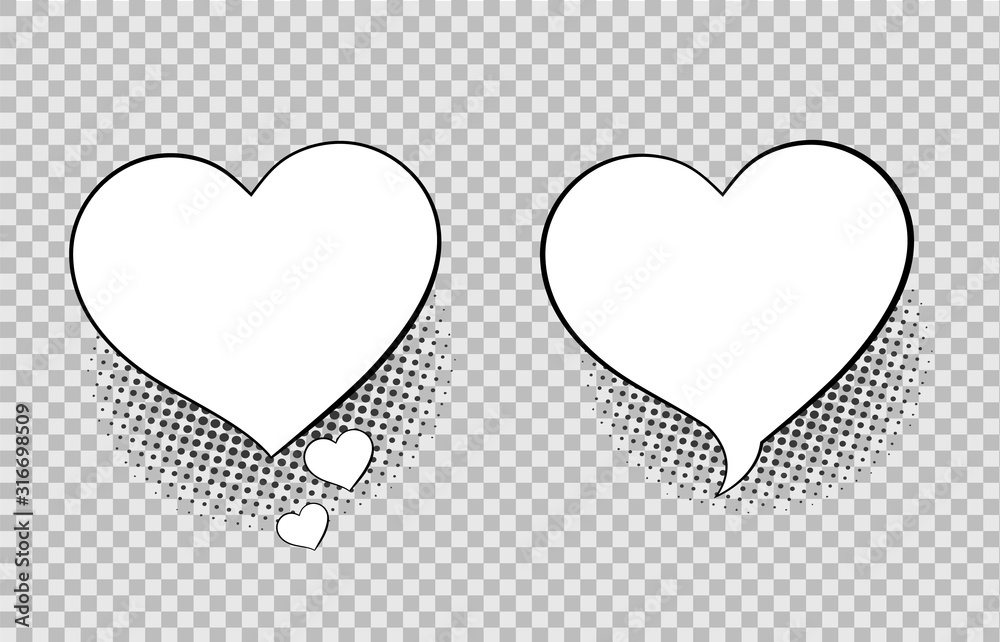 Heart comic speech bubble. Chat cloud for text on transparent ...