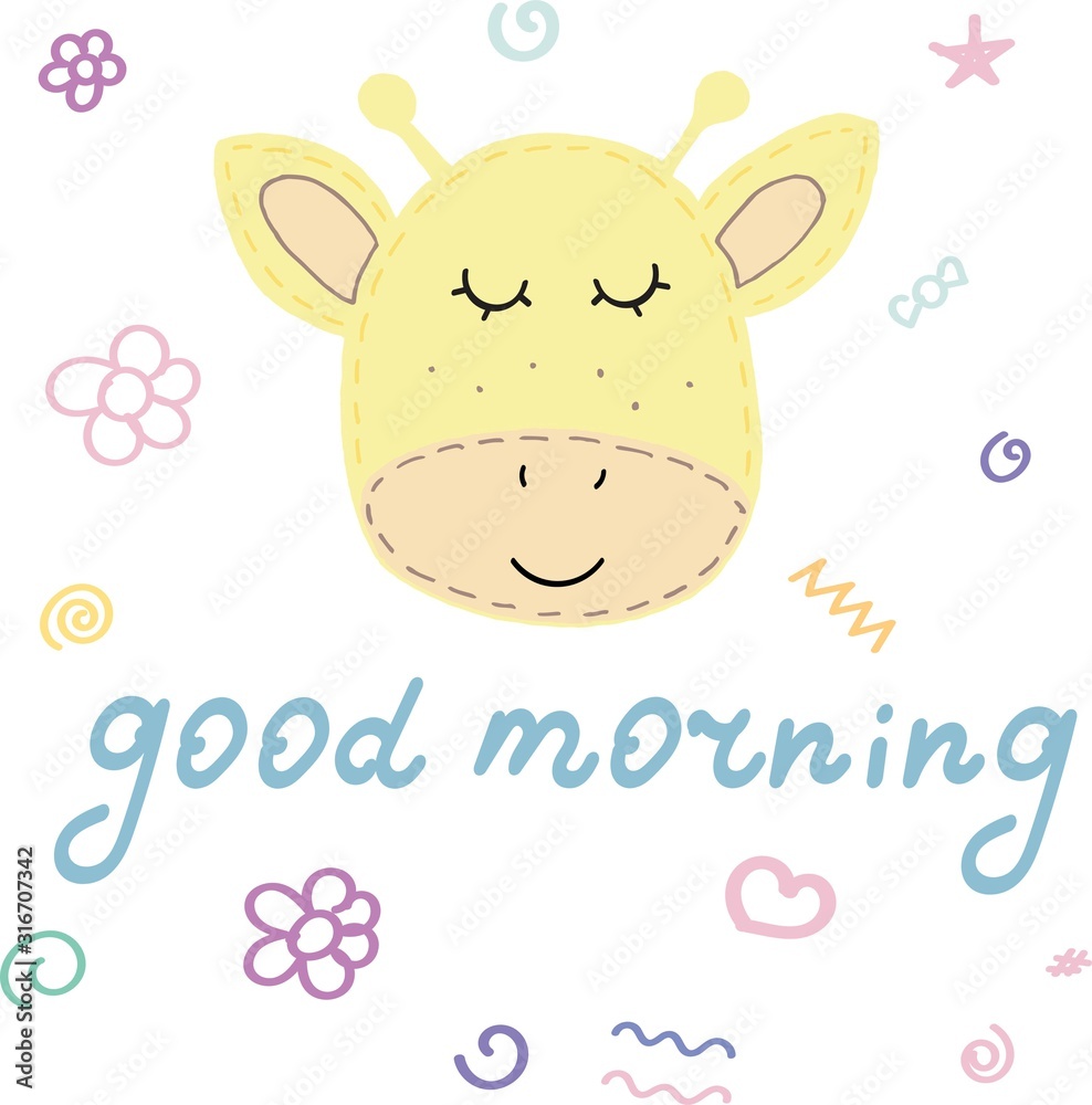 vector illustration, cute giraffe face, good morning Stock Vector ...