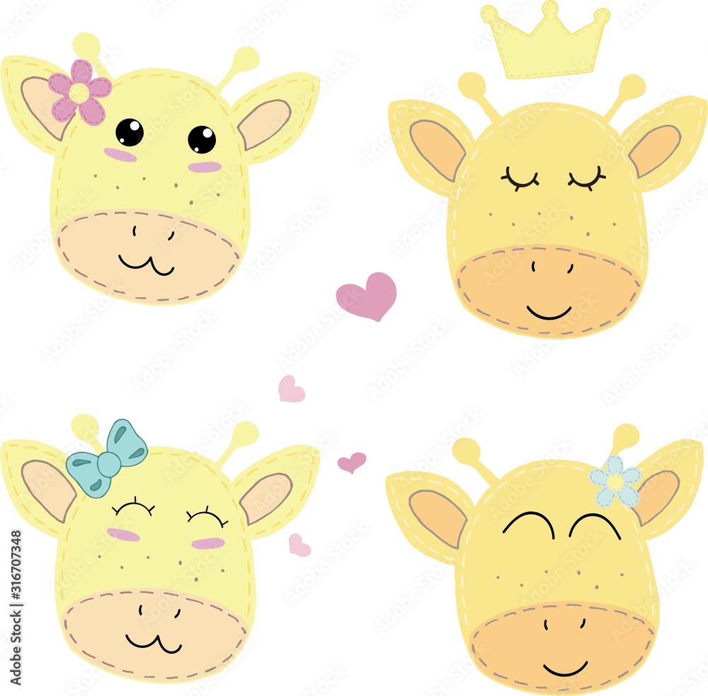 vector illustration, set of cute giraffe faces Stock Vector | Adobe Stock
