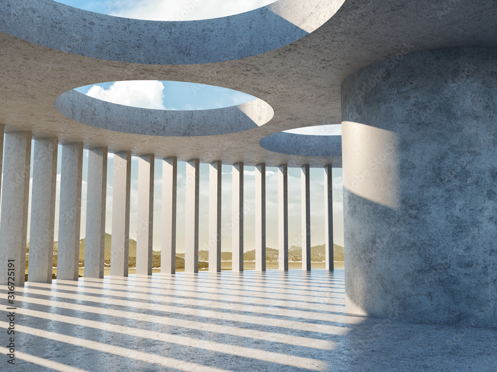 Architectural design of modern concrete hall Stock Illustration | Adobe ...