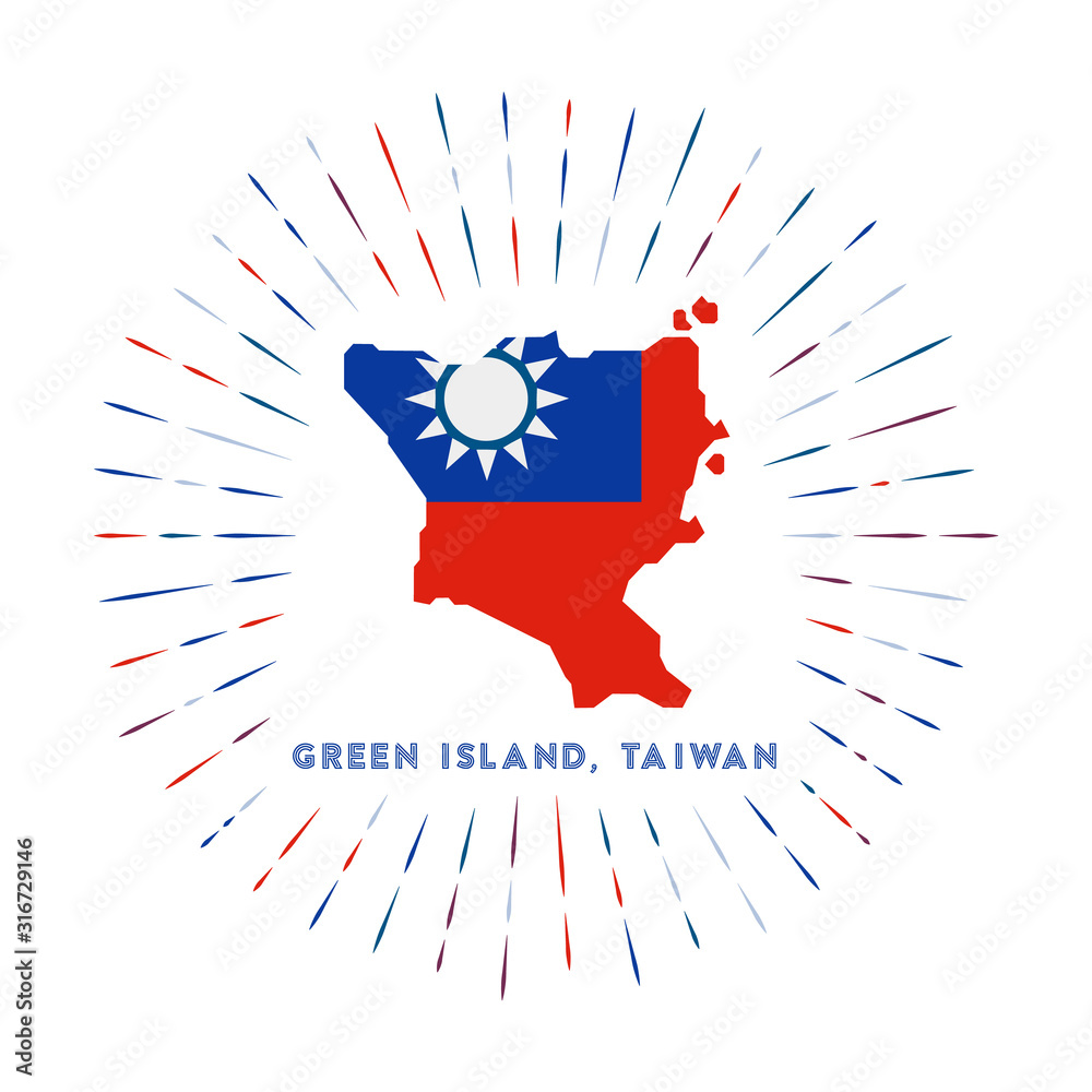 Green Island, Taiwan sunburst badge. The island sign with map of Green ...
