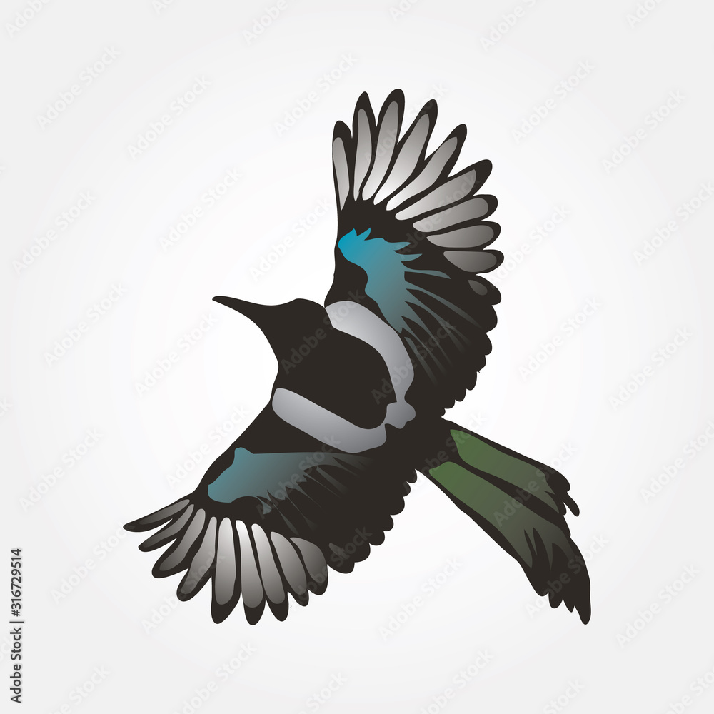 Flying Magpie in the Sky Vector Image Stock Vector | Adobe Stock