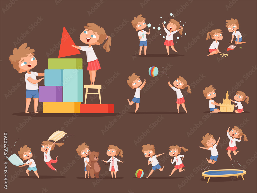Brother and sister games. Kids playing together jumping running family ...