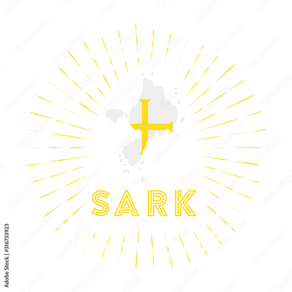 Sark sunburst badge. The island sign with map of Sark with Channel ...