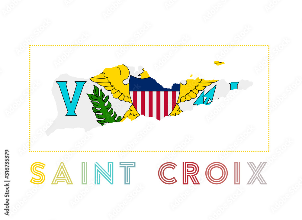 Saint Croix Logo. Map of Saint Croix with island name and flag ...