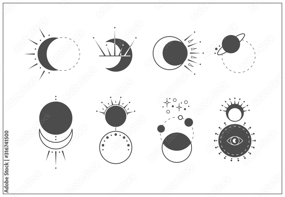 Various Abstract Moon phases. Different stages of moon activity. Vector ...