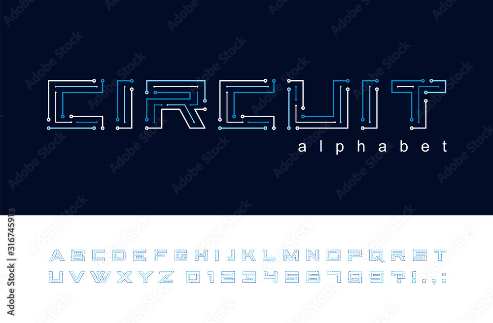 Vetor do Stock: Circuit board geometric font. Digital technology ...