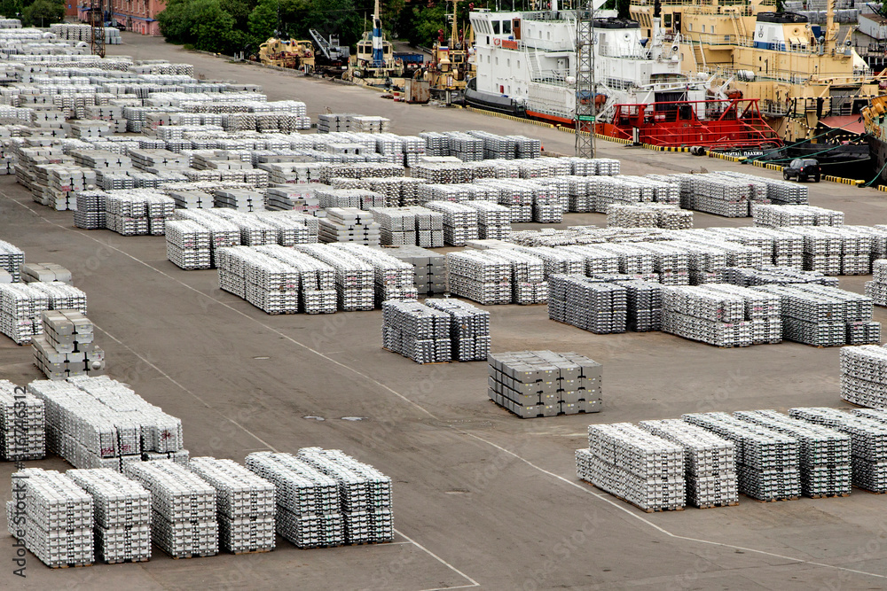 Stack of raw Aluminium Ingot in cargo port Stock Photo | Adobe Stock