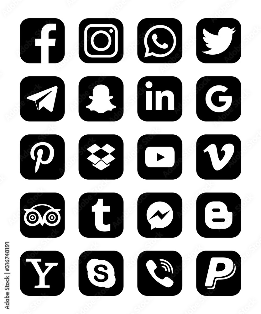 White Social Media Icons Transparent Background