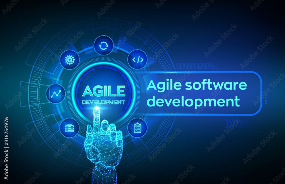Agile software development methodology concept on virtual screen ...