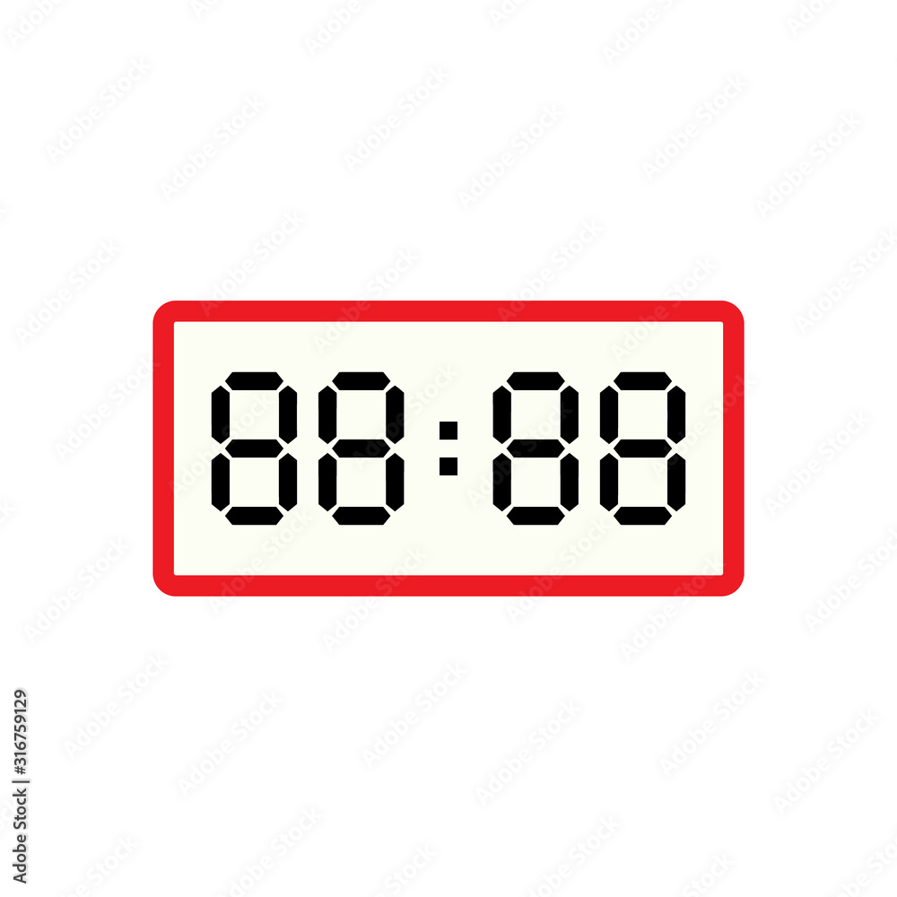 Digital clock displaying 88:88. Clipart image isolated on white ...